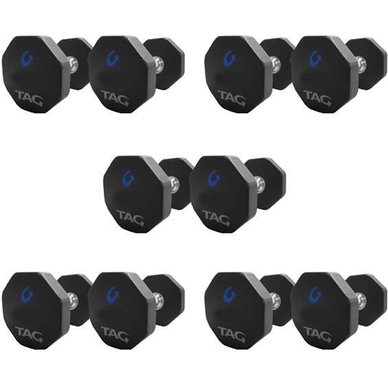 Tag 8 Sided Rubber Dumbbell Set - Pairs 30lb - 50lb | Full Circle Padding