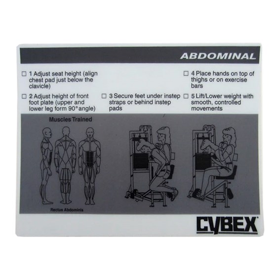 Cybex Classic Abdominal Instructional Decal - Black and White | Full ...