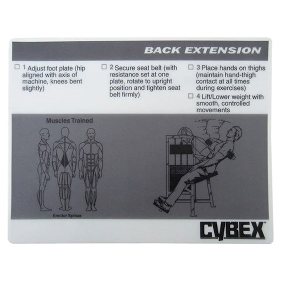 Cybex Classic Back Extension Instructional Decal - Black and White | Full Circle Padding