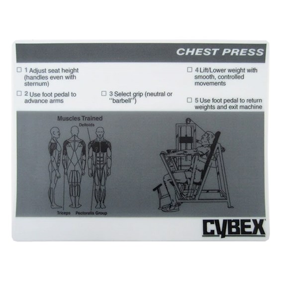 Cybex Classic Chest Press Instructional Decal - Black and White | Full Circle Padding