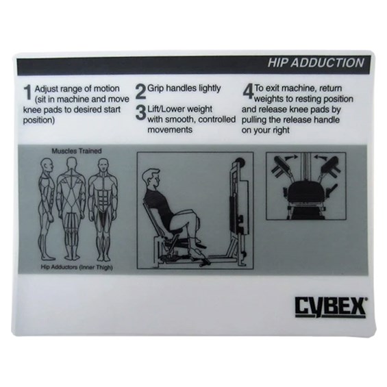 Cybex Classic Hip Adduction Instructional Decal - Black and White | Full Circle Padding