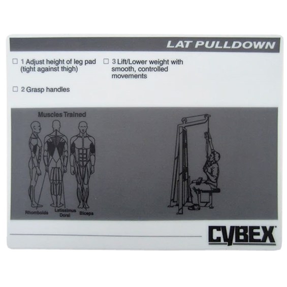 Cybex Classic Lat Pulldown Instructional Decal - Black and White | Full Circle Padding