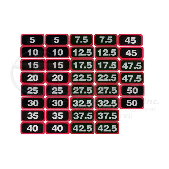Heavy Duty Foil Dumbbell Sticker Set 5 - 50 lb in 2-1/2 lb Increments ...