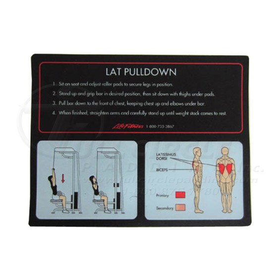 SU45 Lat Pulldown Placard Decal with Mounting Plastic | Full Circle Padding