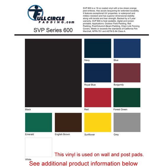 SVP Series 600 Vinyl Color Chart | Full Circle Padding