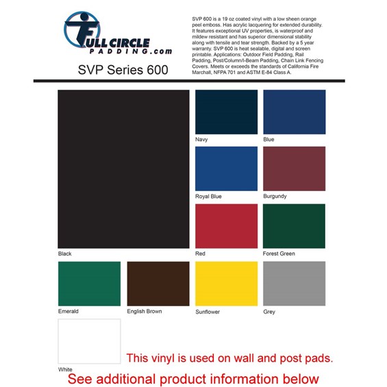 SVP Series 600 Vinyl Color Chart | Full Circle Padding