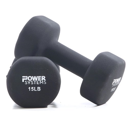 Power Systems 15 lb Premium Black Neoprene Dumbbell - Pair | Full ...