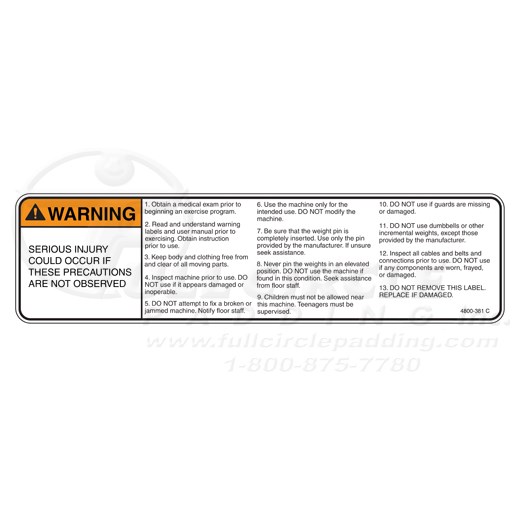 Warning Decal - 2-1/4" x 8-1/2" | Full Circle Padding