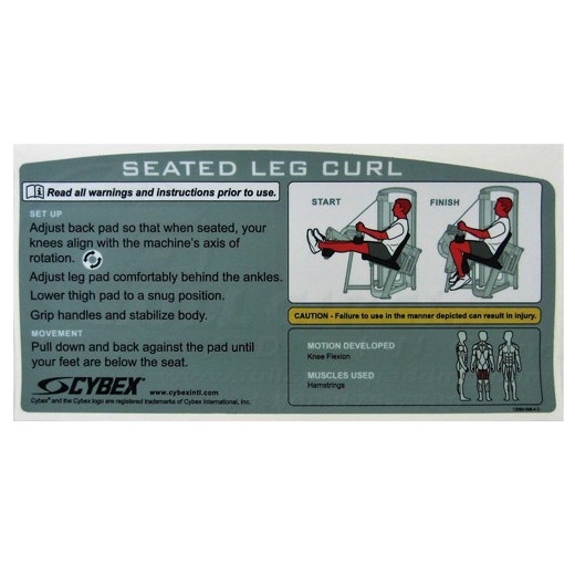VR3 Seated Leg Curl Placard Decal CYW493 | Full Circle Padding