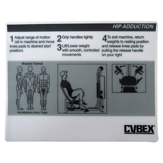 Cybex Classic Hip Adduction Instructional Decal - Black and White | Full Circle Padding