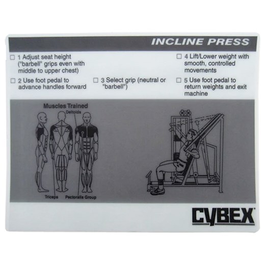 Cybex Classic Incline Press Instructional Decal - Black and White | Full Circle Padding