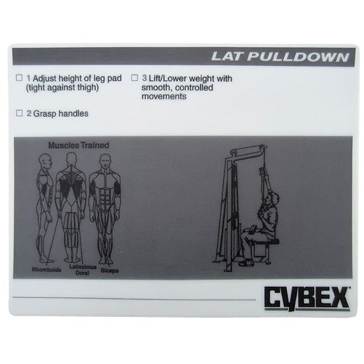 Cybex Classic Lat Pulldown Instructional Decal - Black and White | Full Circle Padding