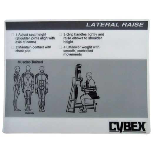 Cybex Classic Lateral Raise Instructional Decal - Black and White | Full Circle Padding
