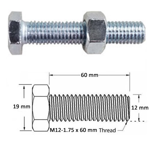 M12 1 75 X 60 Mm Threaded Cable Bolt With Hex Nut Full Circle Padding M12 1 75 X 60 Mm Threaded Cable Bolt With Hex Nut Full Circle Padding